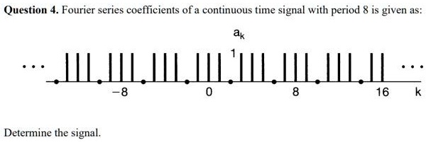 SOLVED: Question 4.Fourier series coefficients of a continuous time signal with period 8 is ...