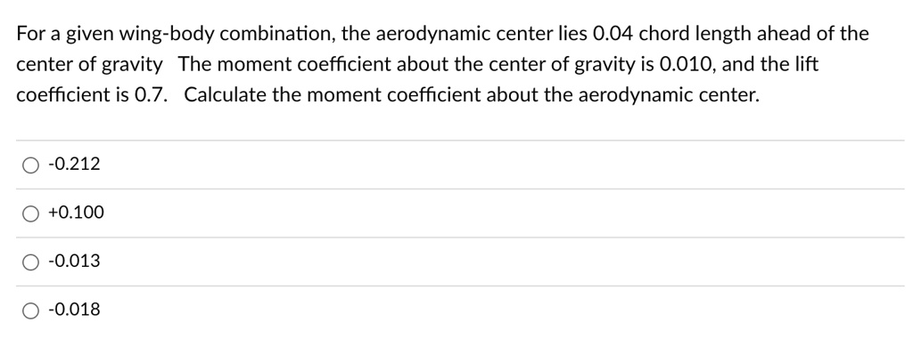 SOLVED: For a given wing-body combination, the aerodynamic center lies ...