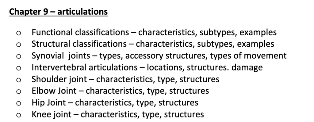 Chapter 9 Articulations Functional Classifications Characteristics Subtypes Examples