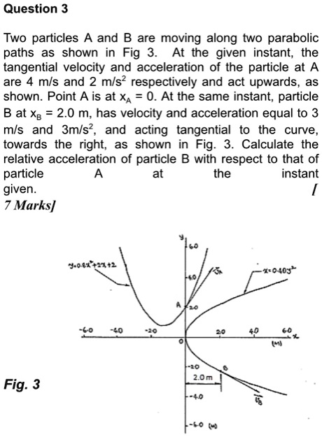 SOLVED: Two particles A and B are moving along two parabolic paths as shown in Fig. 3. At the ...