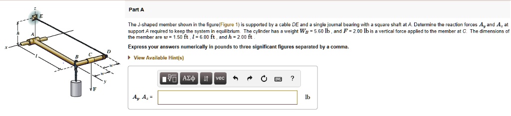 SOLVED: The J-shaped member shown in the figure (Figure 1) is supported by a cable DE and a ...