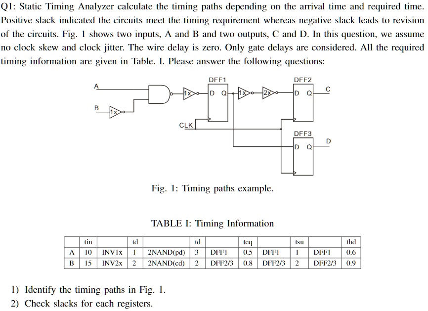 SOLVED: Static Timing Analyzer calculates the timing paths depending on ...