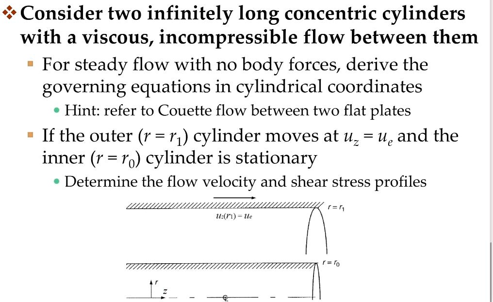 SOLVED: Consider two infinitely long concentric cylinders with a viscous, incompressible flow ...
