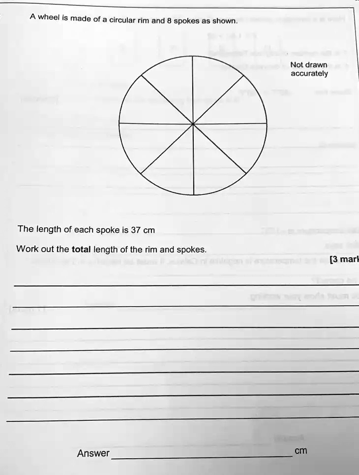 SOLVED: A wheel is made of a circular rim and 8 spokes as shown: Not ...