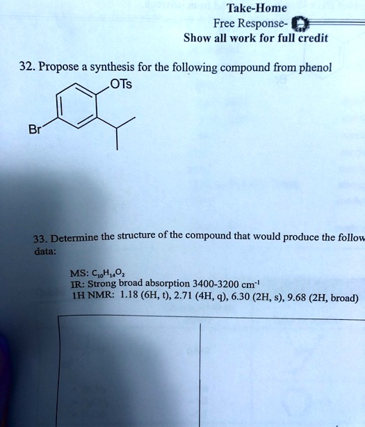 SOLVED: Take-Home Free Response- Show all work for full credit 32 ...