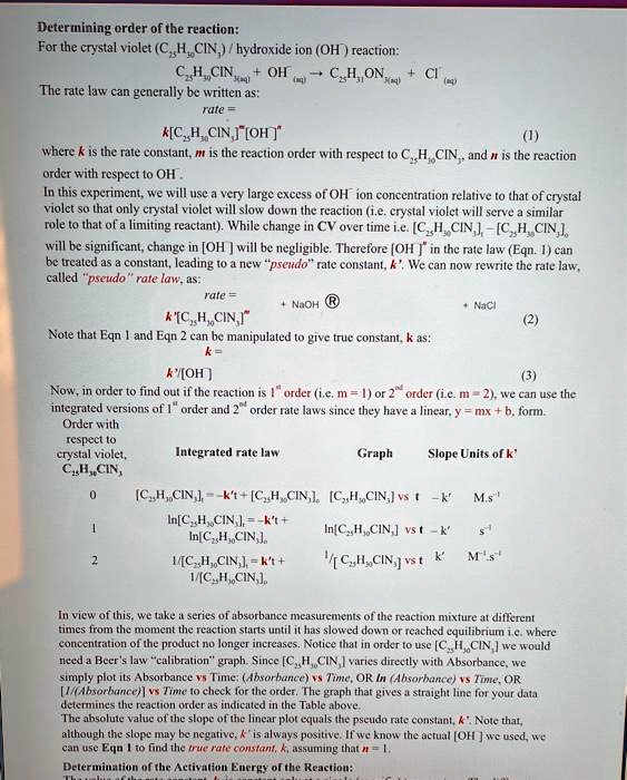 SOLVED: Determining order of the reaction: For the crystal violet ...