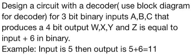 Solved Design A Circuit With A Decoder Use Block Diagram For Decoder For 3 Bit Binary Inputs 