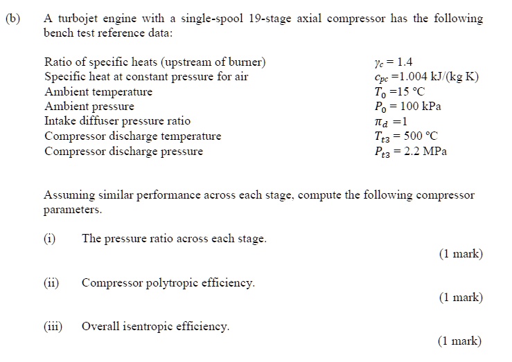 SOLVED: (6) A turbojet engine with single-spool 19-stage axial ...
