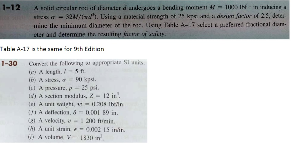 1-12 A solid circular rod of diameter d undergoes a bending moment M ...