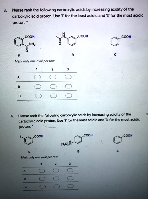 SOLVED: Please rank the following carboxylic acids by increasing acidity of the carboxylic acid ...