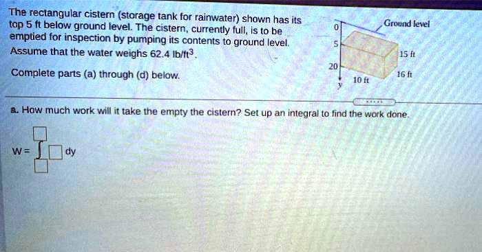 SOLVED: The rectangular cistern (storage tank for rainwater) shown has ...