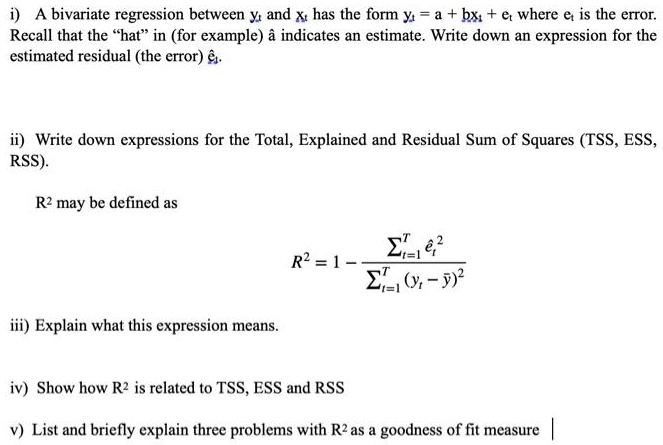 SOLVED: A bivariate regression between Yt and Xt has the form Y bxt et ...