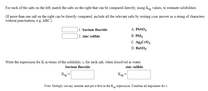 SOLVED: For each ofthe salts On the left; match the salts on the right ...