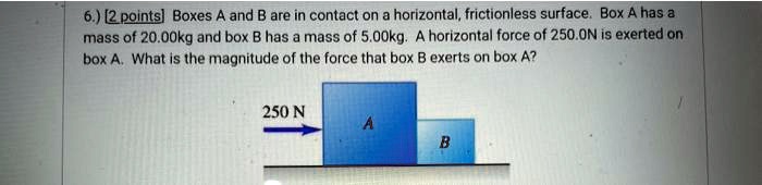 SOLVED: 6,) [2points] Boxes A and B are in contact on horizontal, frictionless surface Box A has ...