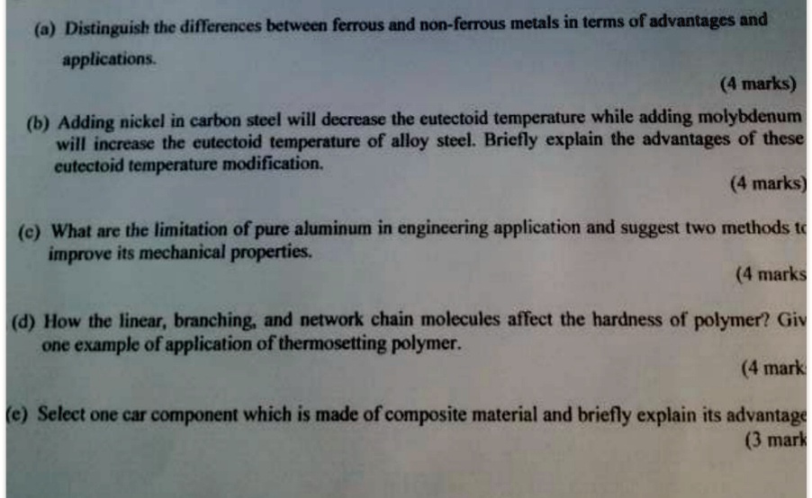 SOLVED: Material Science (0) Distinguish the differences between ferrous and non-ferrous metals ...