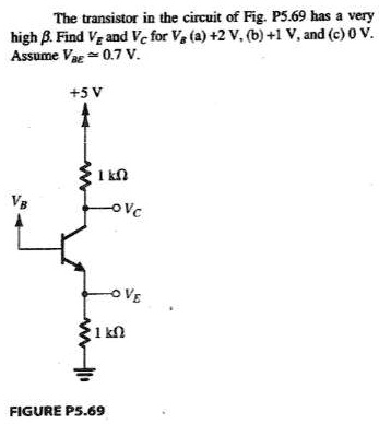 SOLVED: The transistor in the circuit of Fig. P5.69 has a very high Î² ...