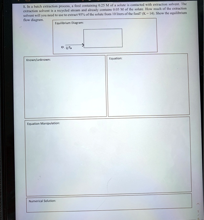 1. In a batch extraction process, a feed containing 0.25 M of a solute ...