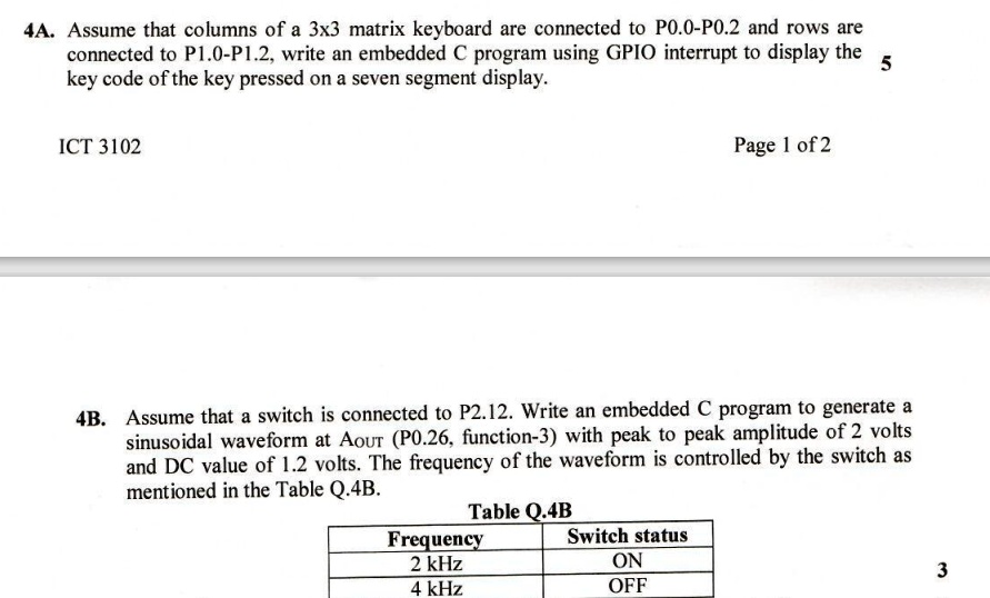 texts lpc 1768 4a assume that columns of a 3x3 matrix keyboard are connected to p00 p02 and rows ...