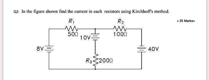 SOLVED: In the figure shown, find the current in each resistor using Kirchhoff's method. Rz 25 ...
