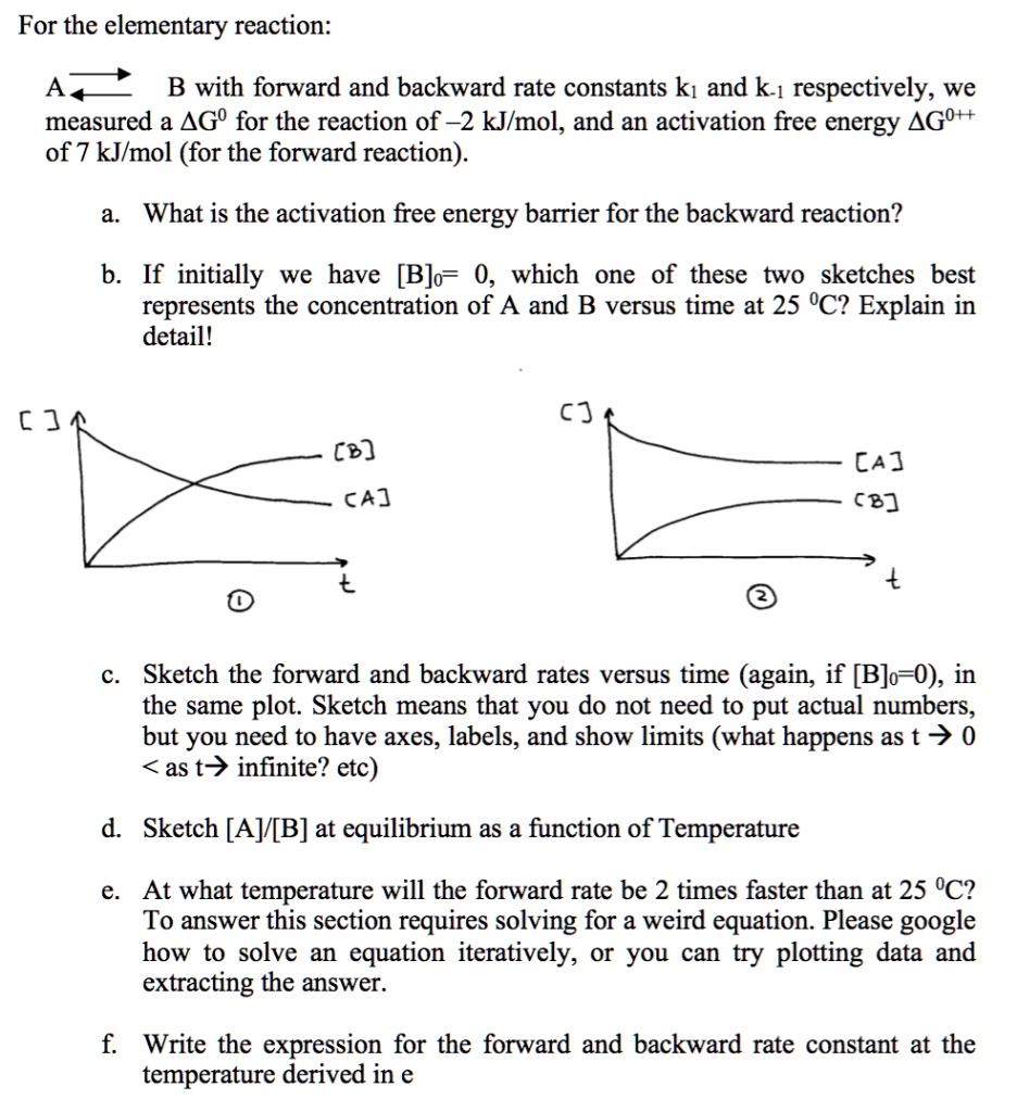 SOLVED: For the elementary reaction: A + B with forward and backward ...