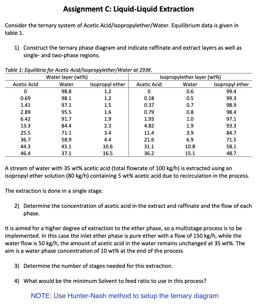texts assignment c liquid liquid extraction consider the ternary system ...