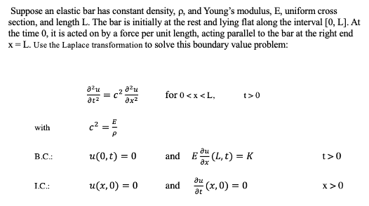 Suppose an elastic bar has constant density, ρ, and Young's modulus, E ...