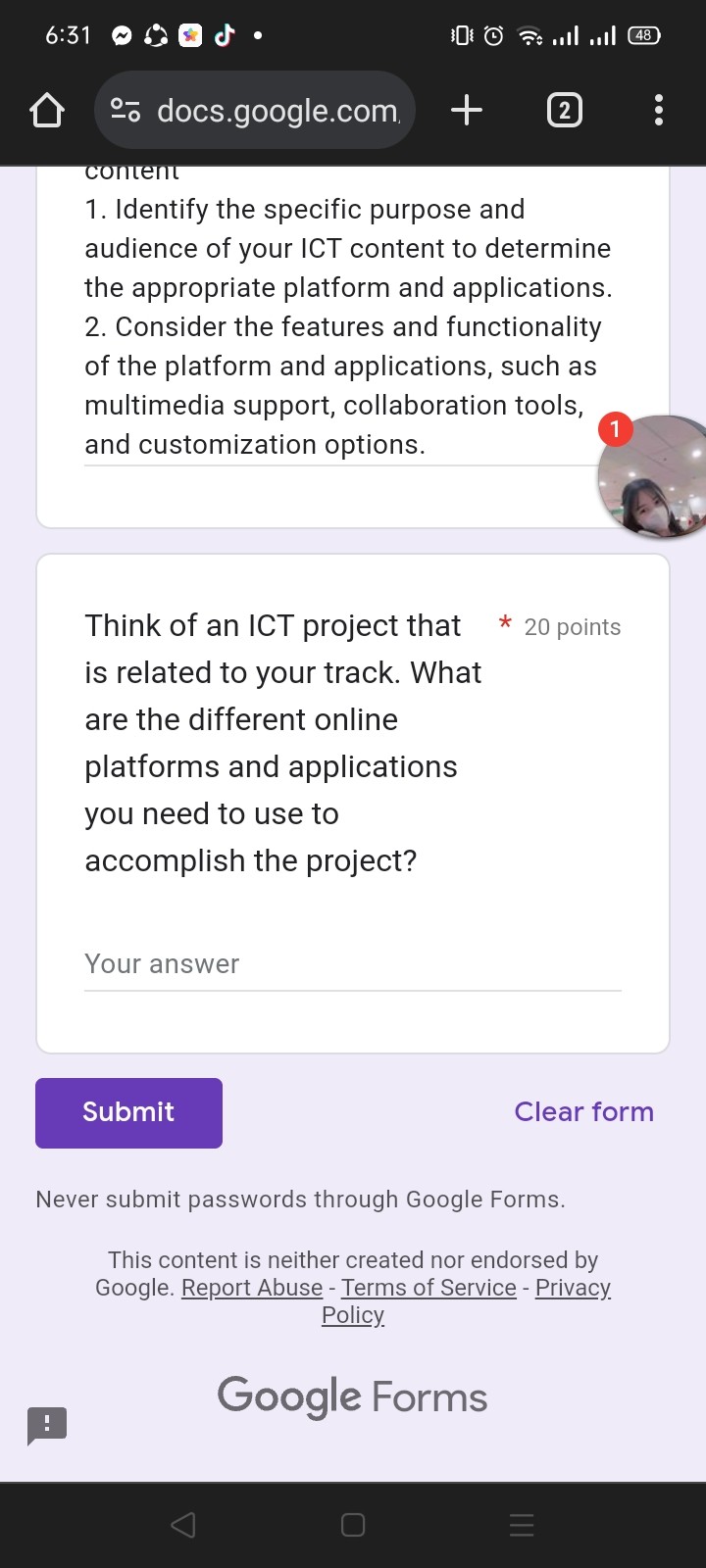 SOLVED: 6: 31 ???? ? docs.google.com 2 content 1. Identify the specific ...