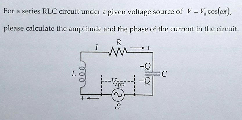SOLVED: For a series RLC circuit under a given voltage source of V =Vo cos(ot) , please ...