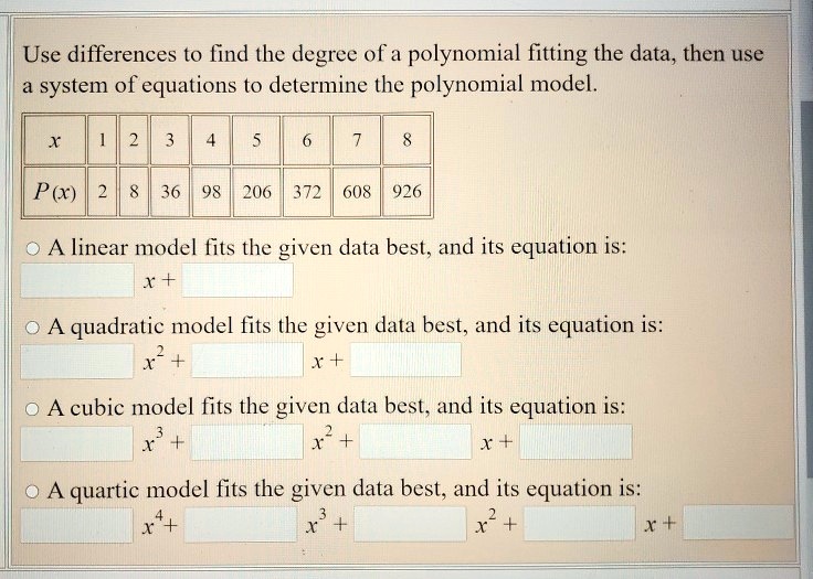 Use differences to find the degree of a polynomial fitting the data ...