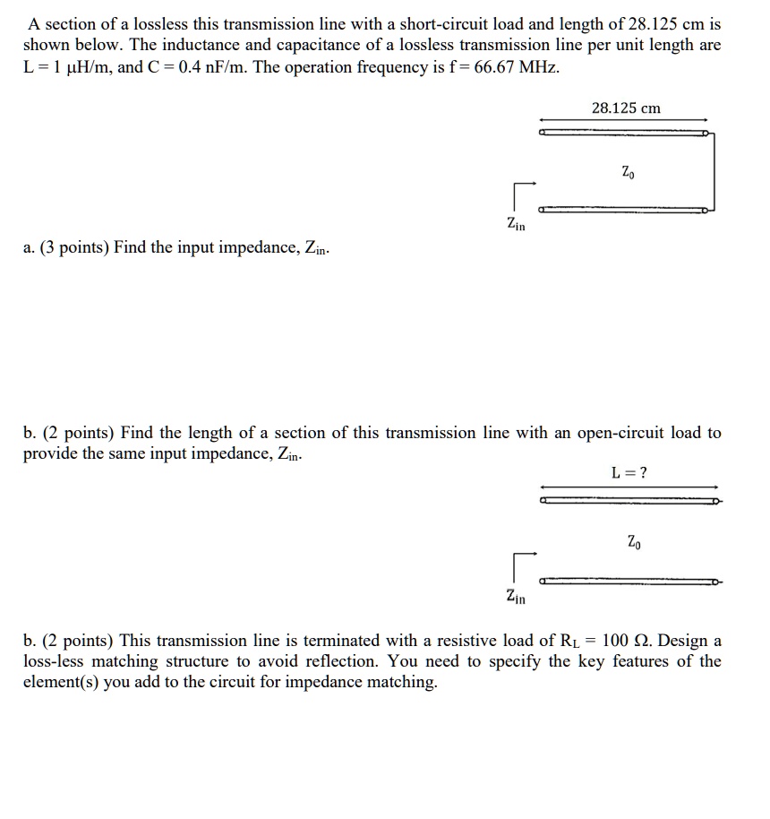 SOLVED: A section of a lossless transmission line with a short-circuit ...