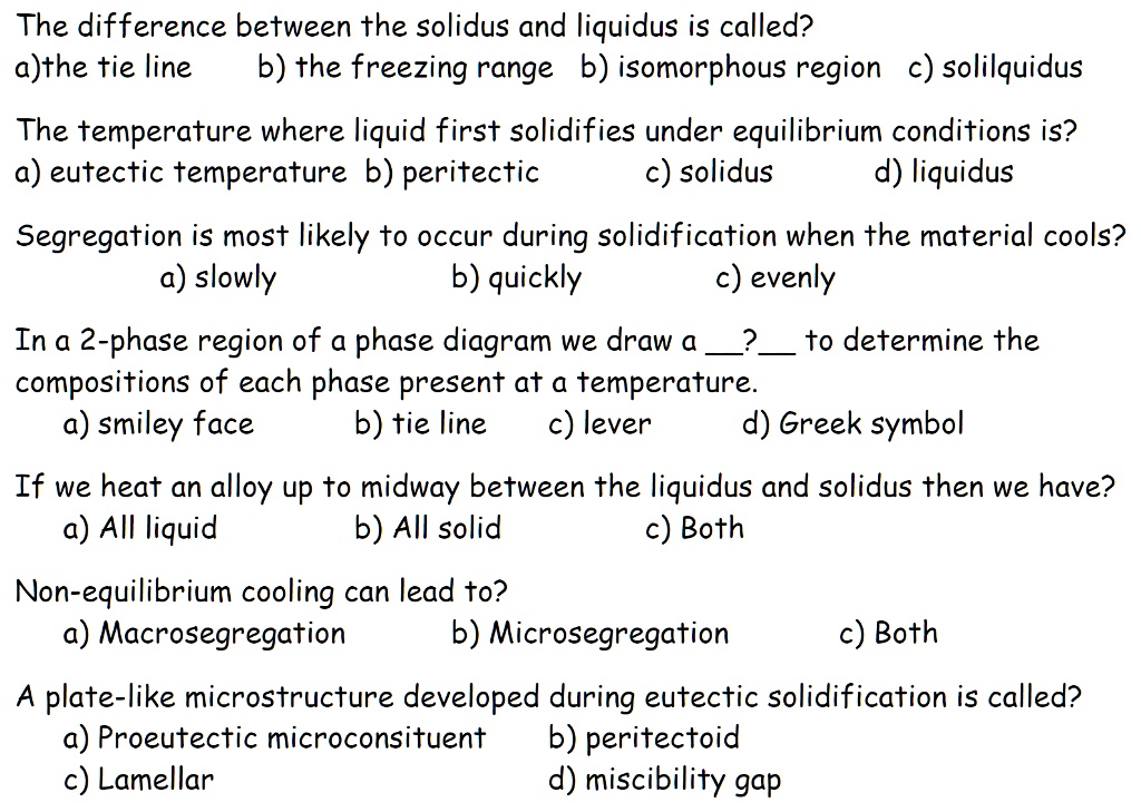 SOLVED: The difference between the solidus and liquidus is called? a ...