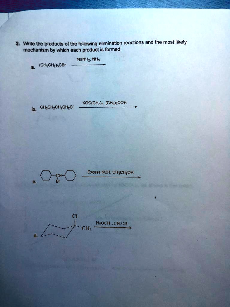 SOLVED: Write the products of the following elimination reactions and the most likely mechanism ...