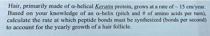 SOLVED: Biochemistry HW help! Hair, primarily made of Î±-helical ...