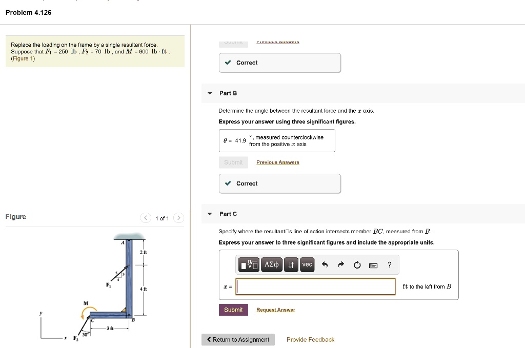 SOLVED: Problem 4.126 Replace the loading on the frame by a single resultant force. Suppose that ...