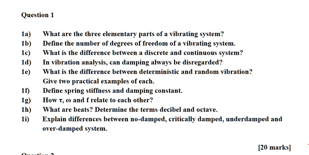 SOLVED: 1a) What are the three elementary parts of a vibrating system? 1b) Define the number of ...