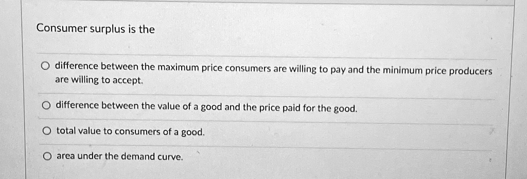 Solved Consumer Surplus Is The Difference Between The Maximum Price