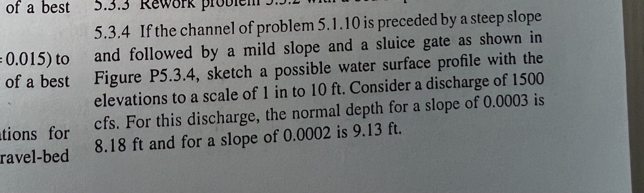SOLVED: 5.3.4 If the channel of problem 5.1.10 is preceded by a steep slope 0.015) to and ...