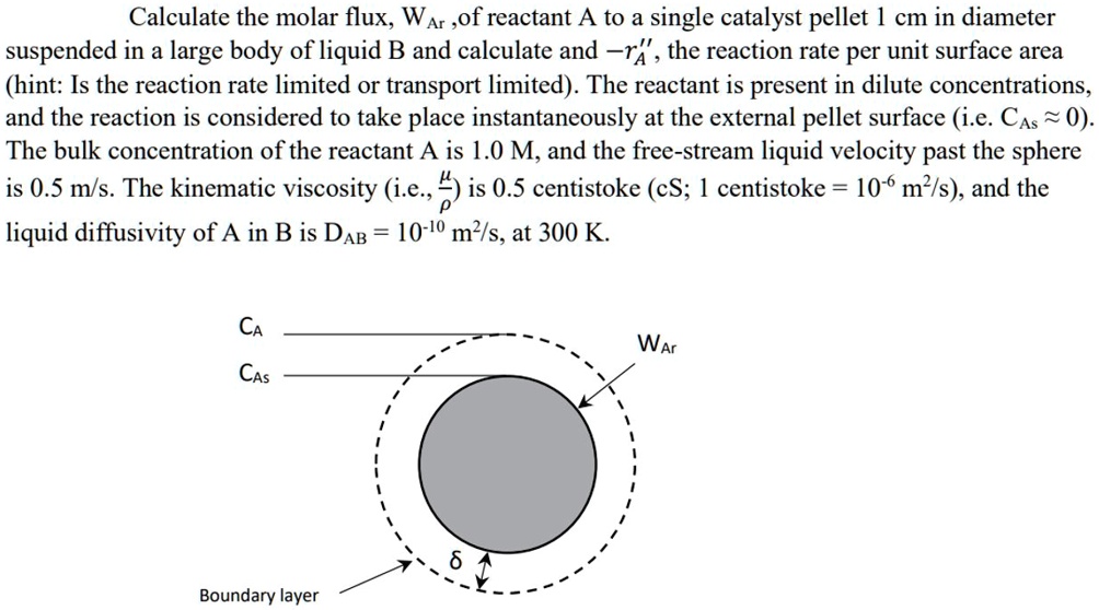 SOLVED: Calculate the molar flux, WAr, of reactant A to a single ...