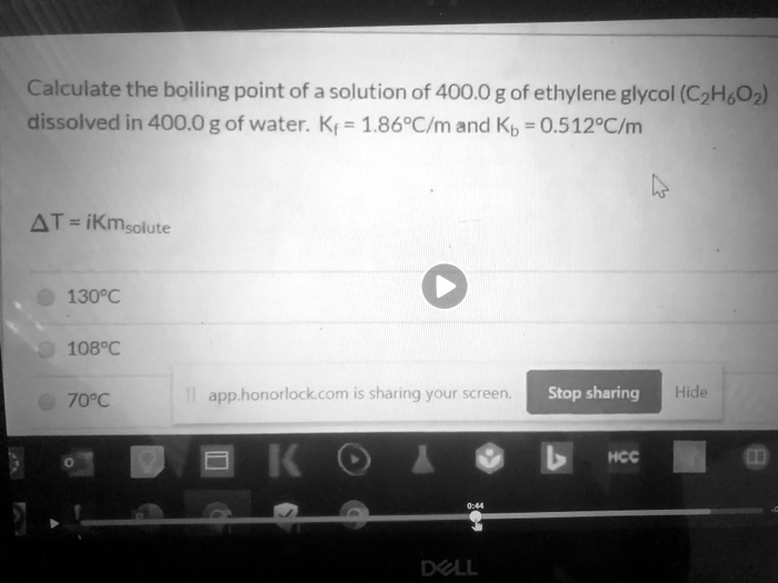 SOLVED: Calculate the boiling point of a solution of 400.0 g of ethylene glycol (CpH6O2 ...