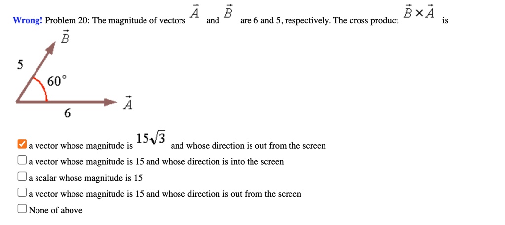 a b bxa wrong problem 20 the magnitude of vectors and are 6 and 5 ...