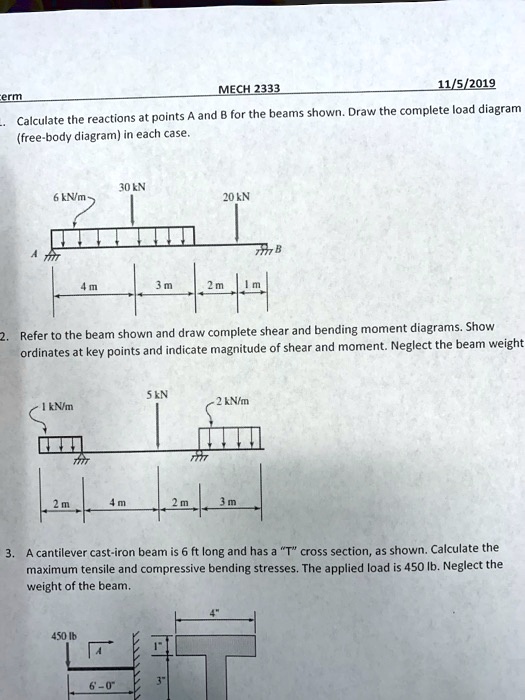 mech 2333 1152019 erm calculate the reactions at points a and b for the ...