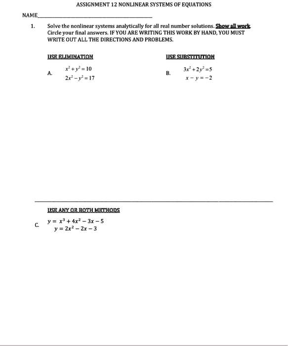 Video Solution Assignment 12 Nonlinear Systems Of Equations Name Solve The Nonlinear Systems