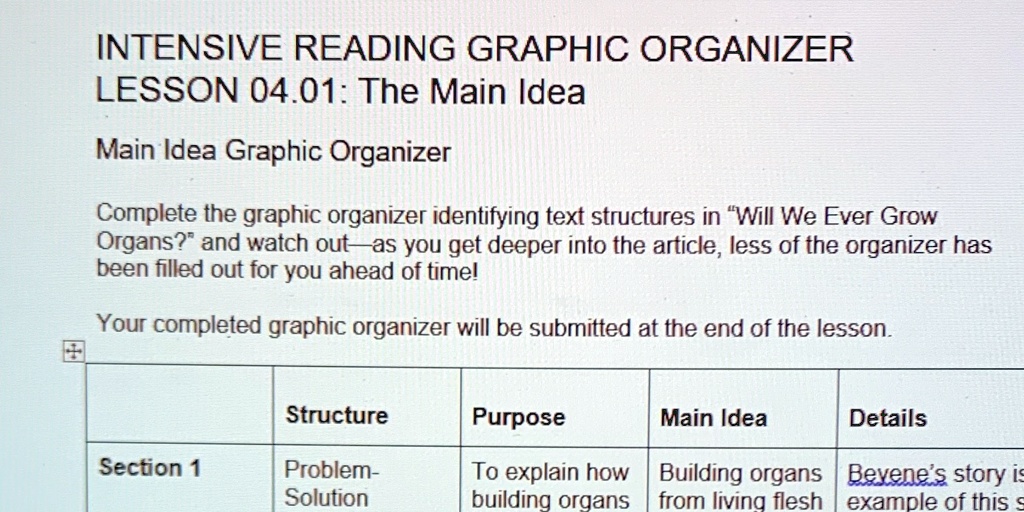 graphic intensive reading graphic organizer lesson 0401 the main idea main idea graphic ...
