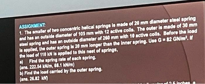 SOLVED: The smaller of two concentric helical springs is made of 20 mm ...