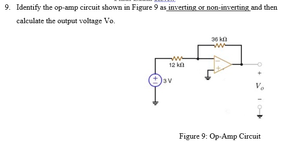SOLVED: Identify the op-amp circuit shown in Figure 9 as inverting or non-inverting and then ...