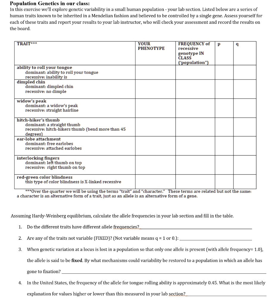 population genetics in our class in this exercise weil explore genetic ...