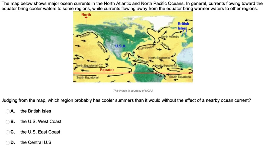 The map below shows major ocean currents in the North...
