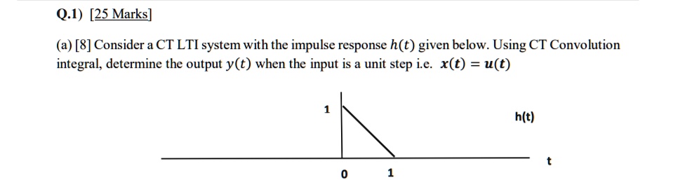 Q.1) [25 Marks] (a) [8] Consider a CT LTI system with the impulse response h(t) given below ...