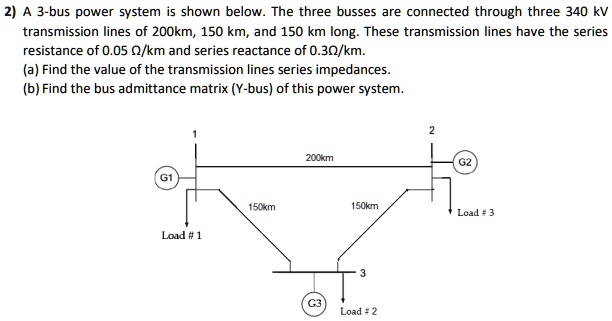 SOLVED: A 3-bus power system is shown below. The three busses are connected through three 340 kV ...