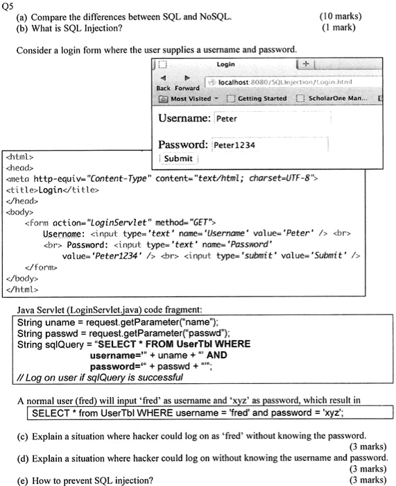 Q5 (a) Compare the differences between SQL and NoSQL. (b) What is SQL ...